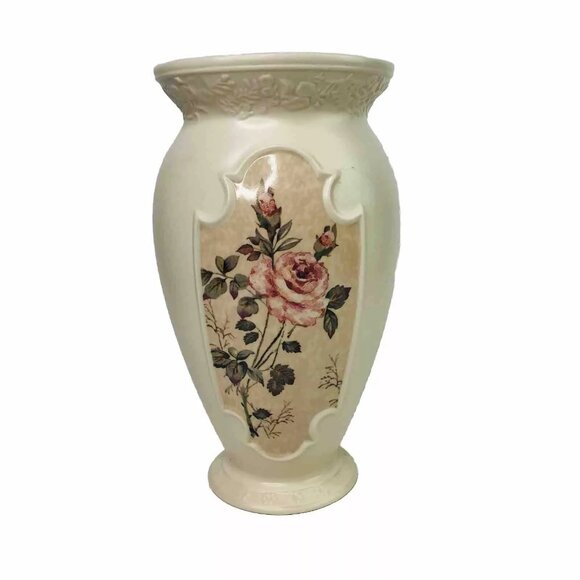 Accents | Vintage Ftd Embossed Pink Roses Floral Vase 95 Ceramic Flower ...